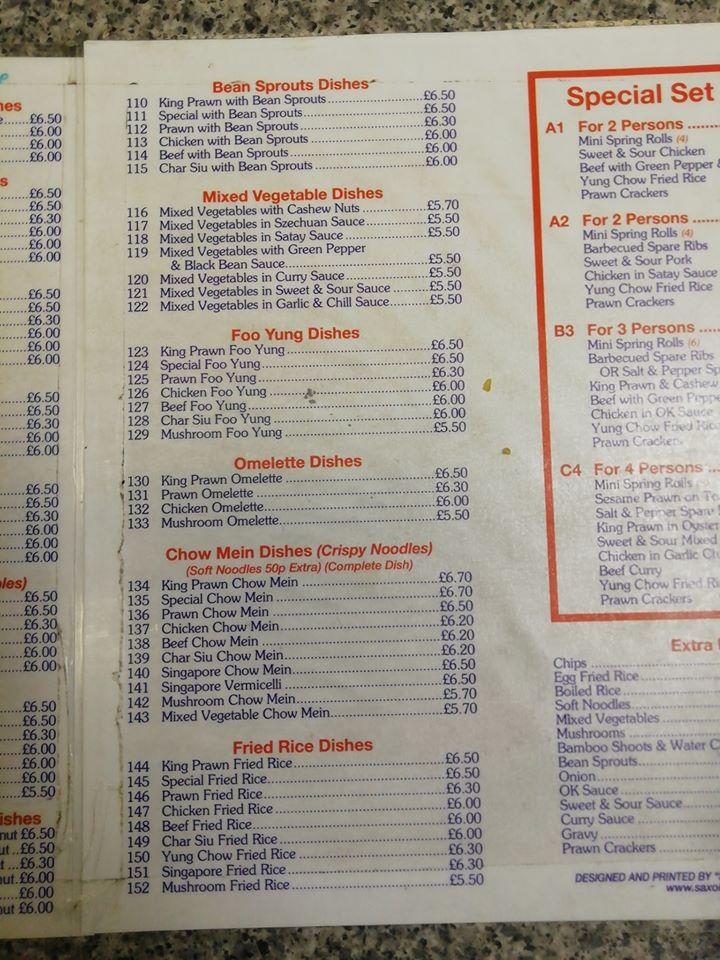 Menu at Golden Fish fast food, Hebden Bridge