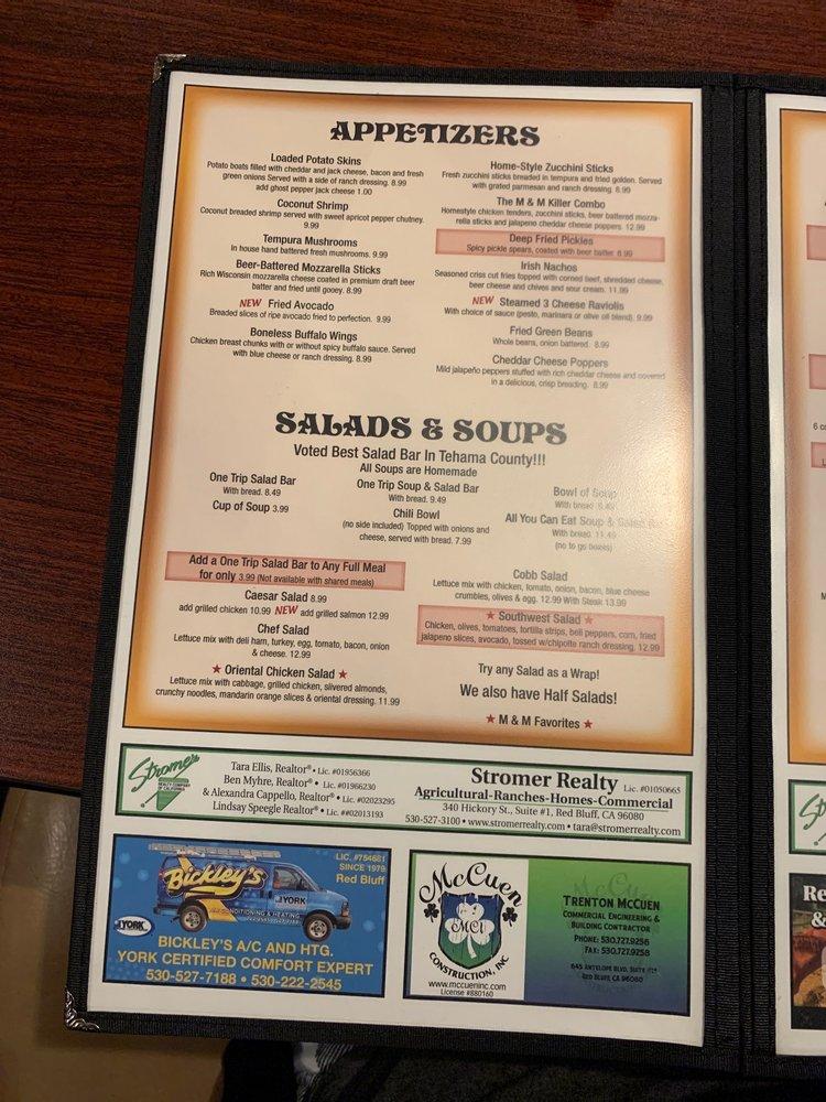 Menu at M & M Ranch House restaurant, Red Bluff