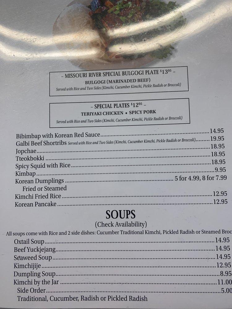 Menu at Missouri River Diner restaurant, Great Falls