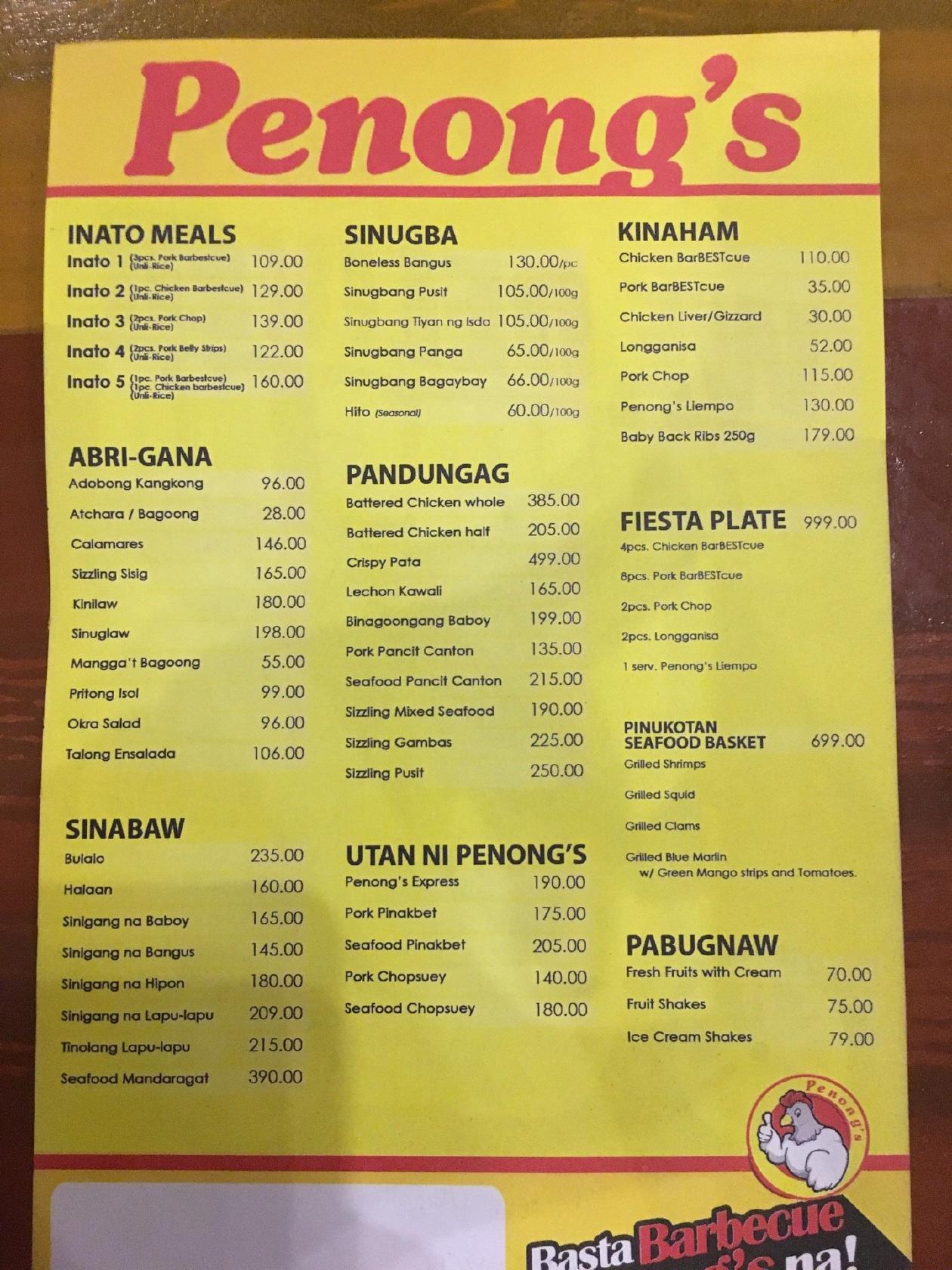 Menu at Penong’s Barbeque Seafoods And Grill, Davao City