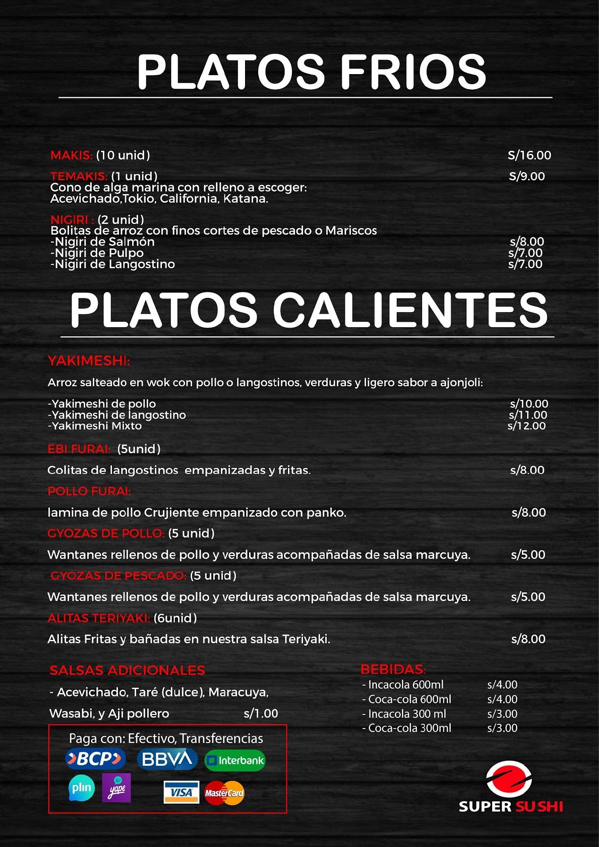 Menu at Super Sushi.Peru restaurant, San Juan de Miraflores