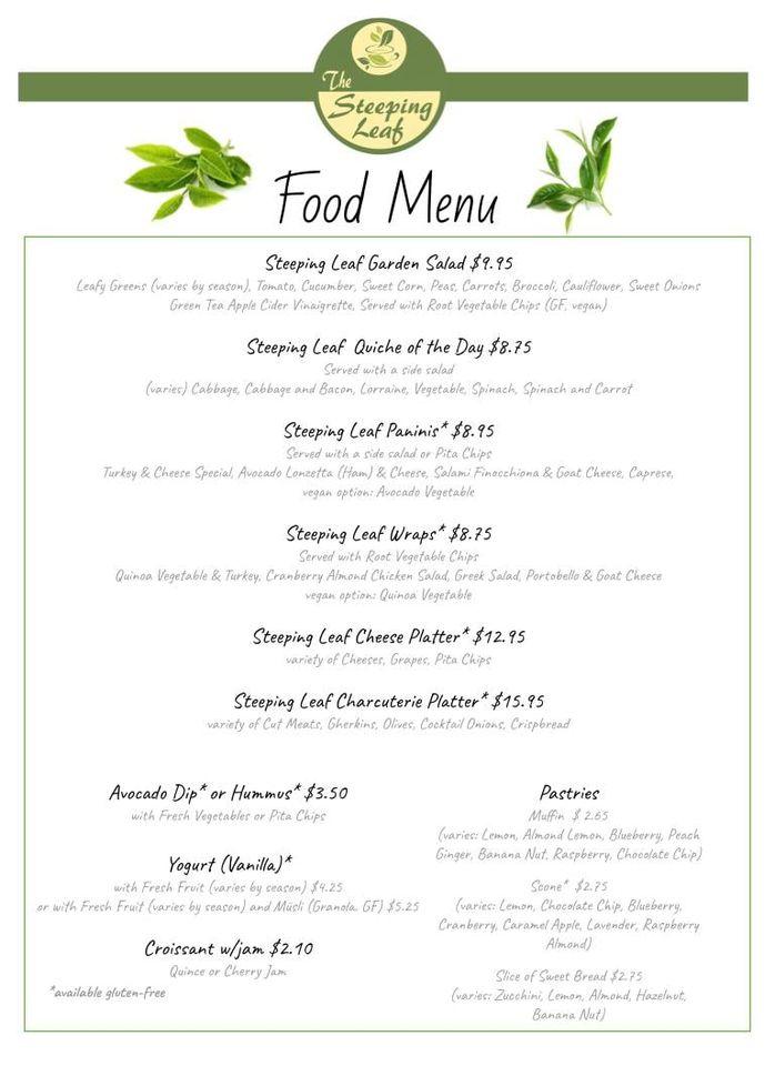 Carta del café The Steeping Leaf, Morgan