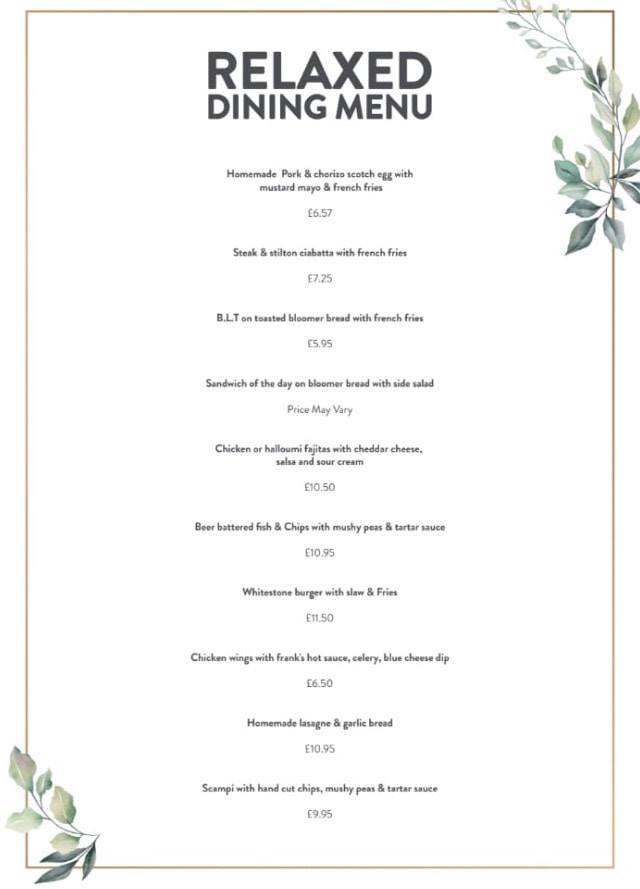 Menu at The Whitestone pub & bar, Nuneaton
