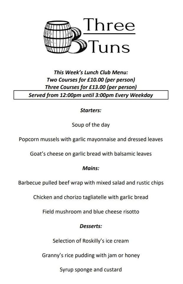 Menu at Three Tuns pub & bar, Saint Keverne