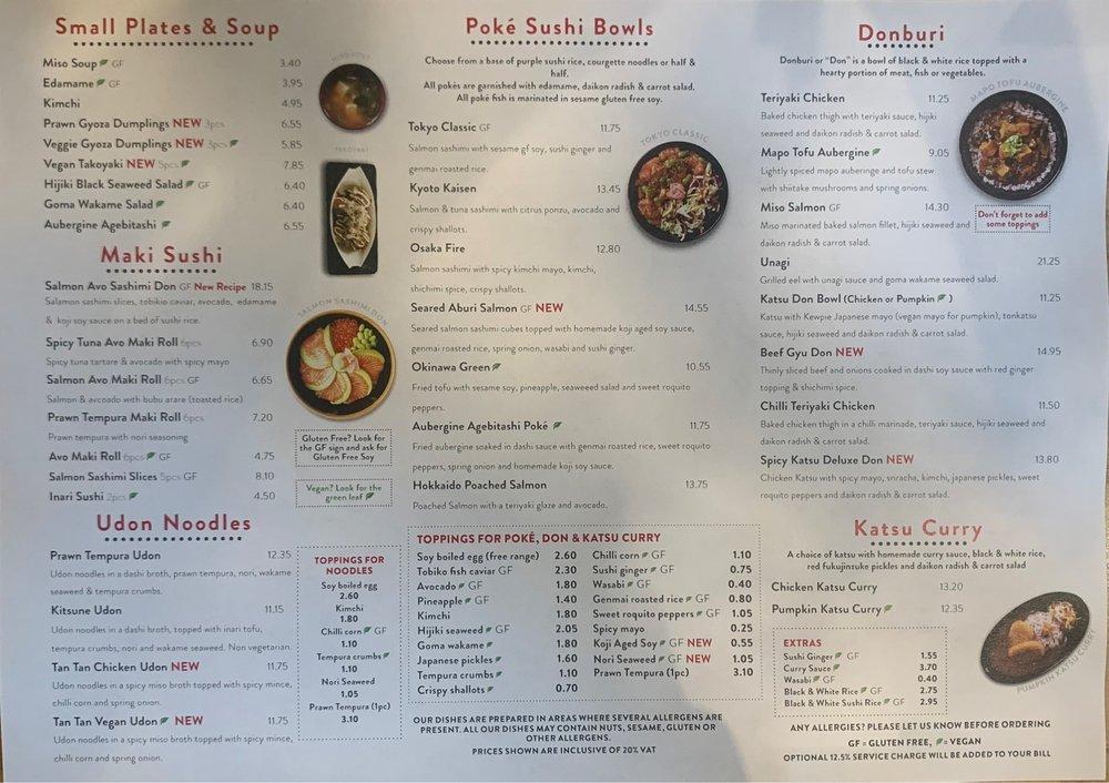 Menu at Tombo Japanese Cafe, London, 29 Thurloe Pl
