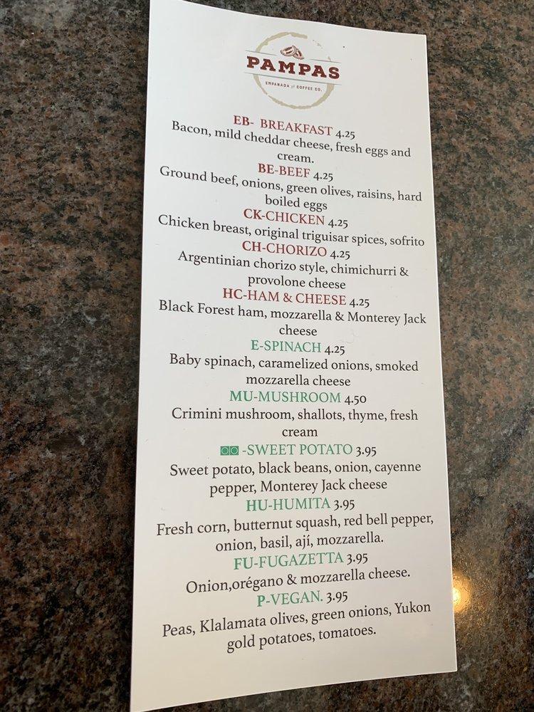 Menu at Pampas Cafe, Castro Valley