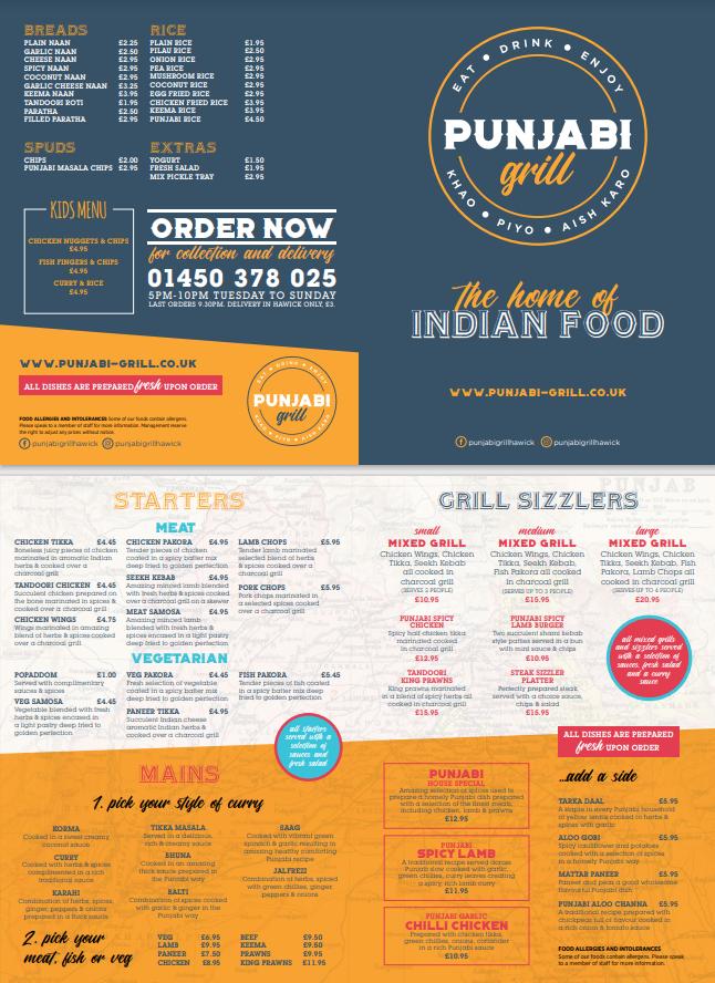 Menu at Punjabi Grill restaurant, Hawick