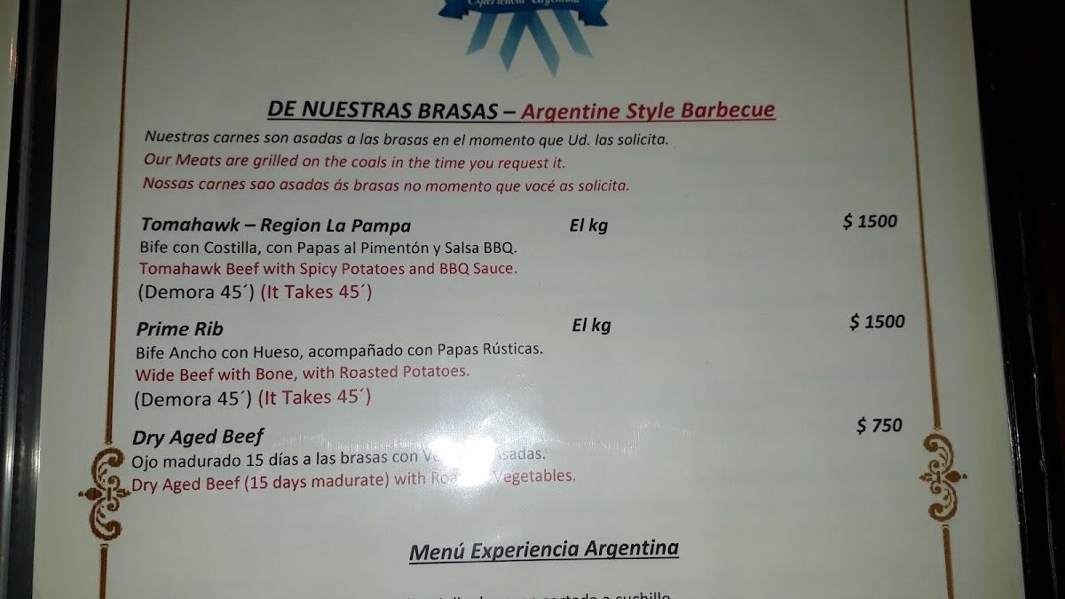 Menu at Restaurante La Rueda, Puerto Iguazú