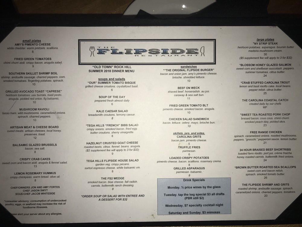 Menu at The Flipside Restaurant, Rock Hill