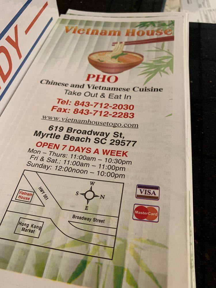 Menu at Vietnam House restaurant, Myrtle Beach