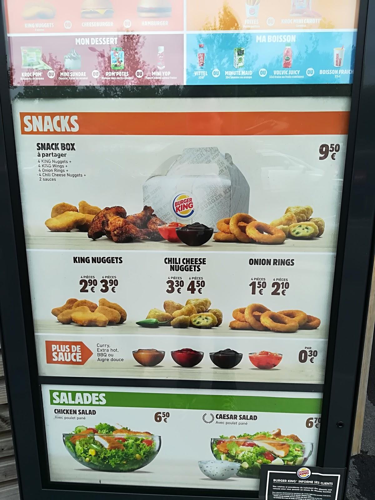 Menu au Burger King restaurant, Saint-Amand-les-Eaux, Centre Commercial Leclerc Rocade Nord - Bas Du