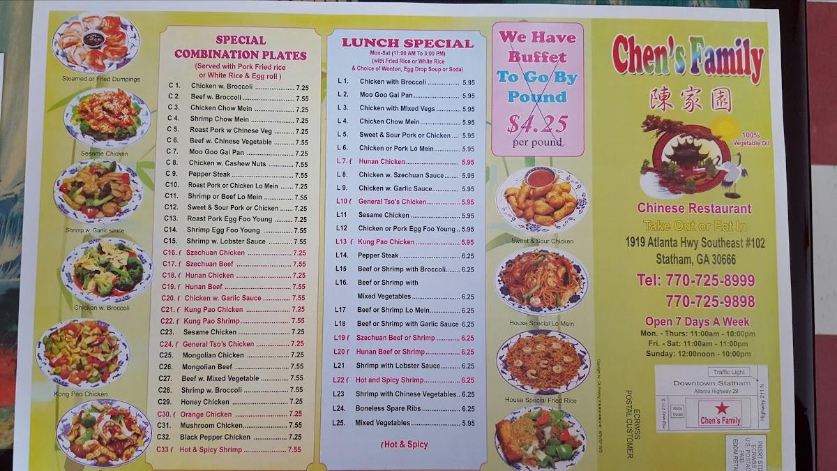 Menu at Chen's Family Restaurant, Statham, Atlanta Hwy SE #102
