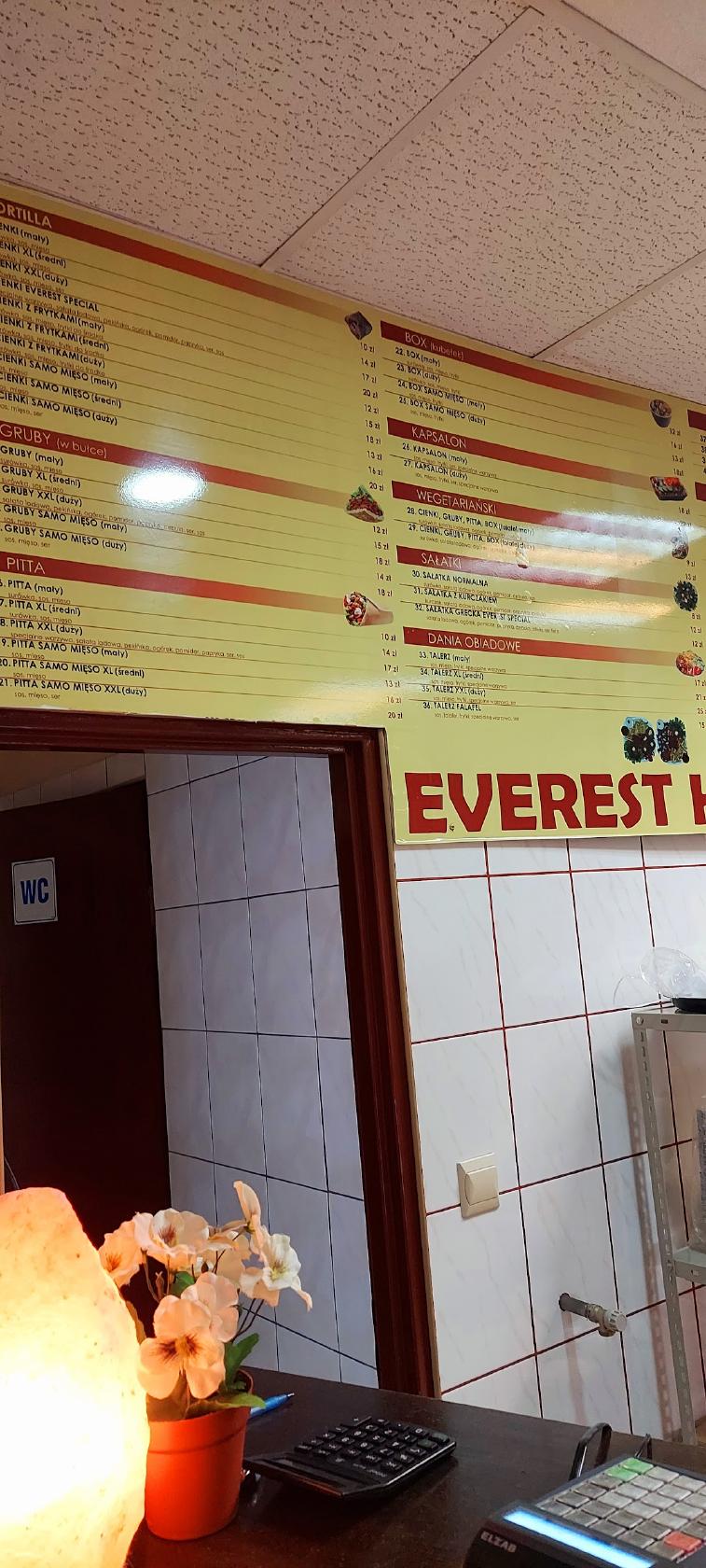 Menu at Everest King Kebab restaurant, Poręba