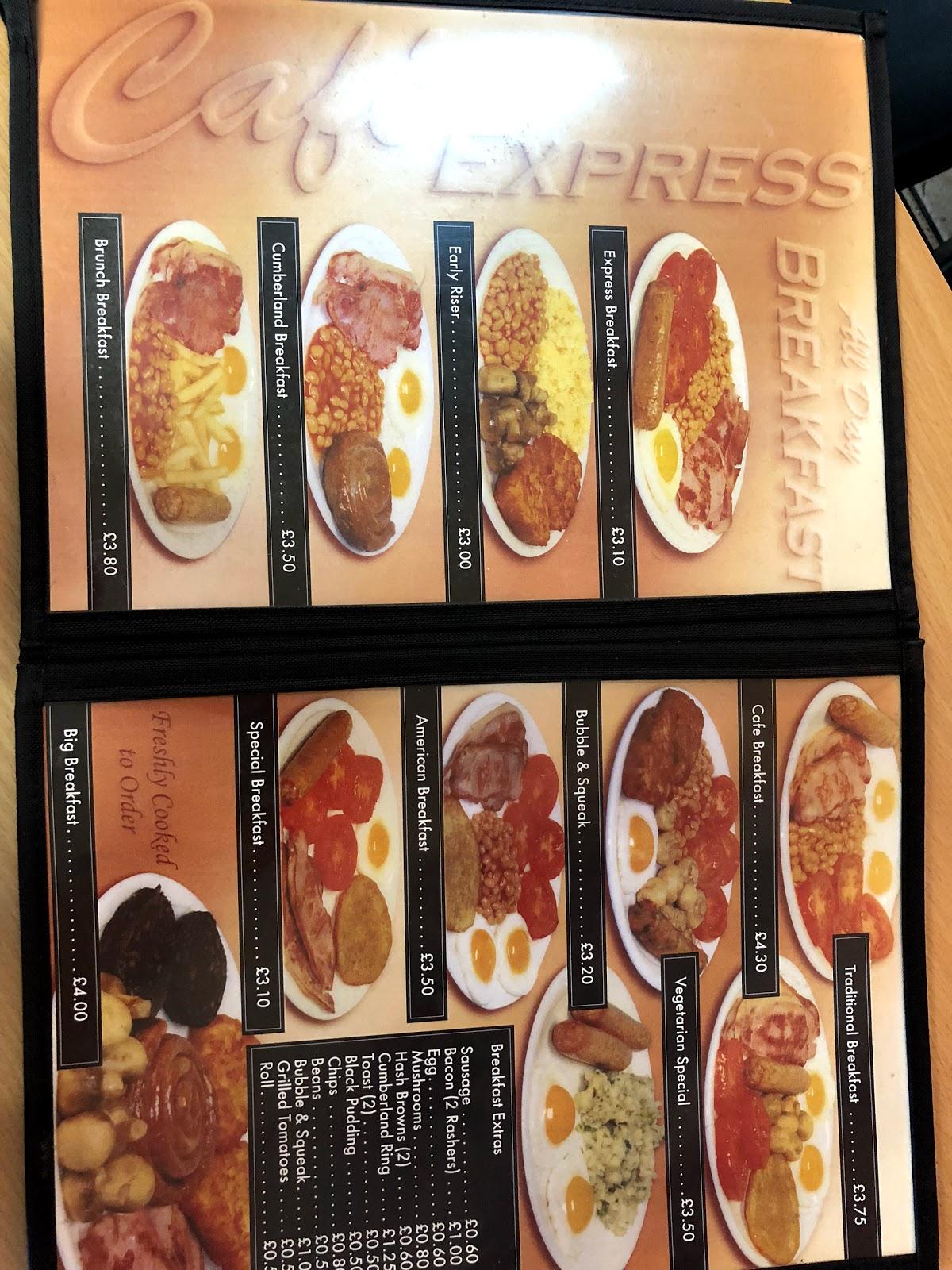 Menu at Express Cafe, Ellesmere Port