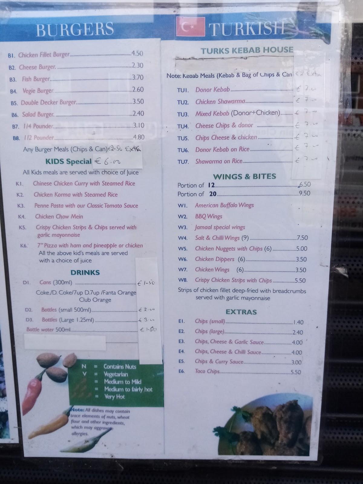 Menu at Jamaal 5 in 1 Takeaway fast food, Dublin