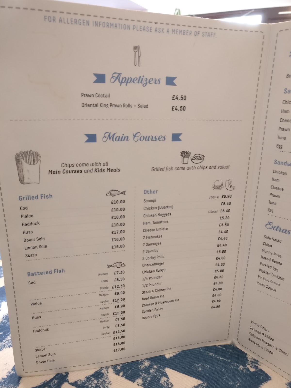 Menu at Neptune Cafe, Hastings