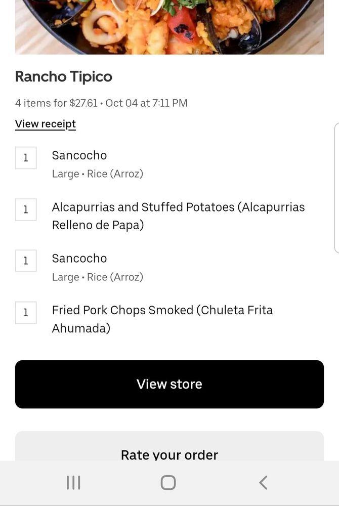 Menu at Rancho Tipico restaurant, Lowell