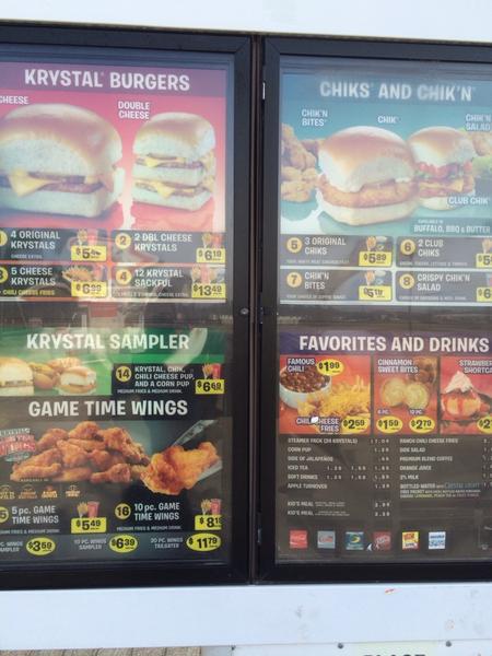 Menu at Krystal fast food, Tuscaloosa