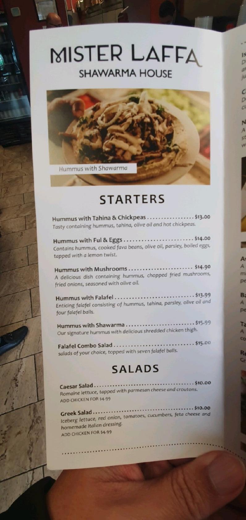 Menu at Mister Laffa Shawarma House restaurant, Vaughan