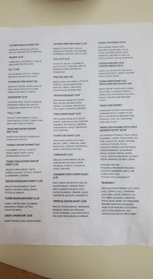Menu at Red Rooster Cafe, Billings