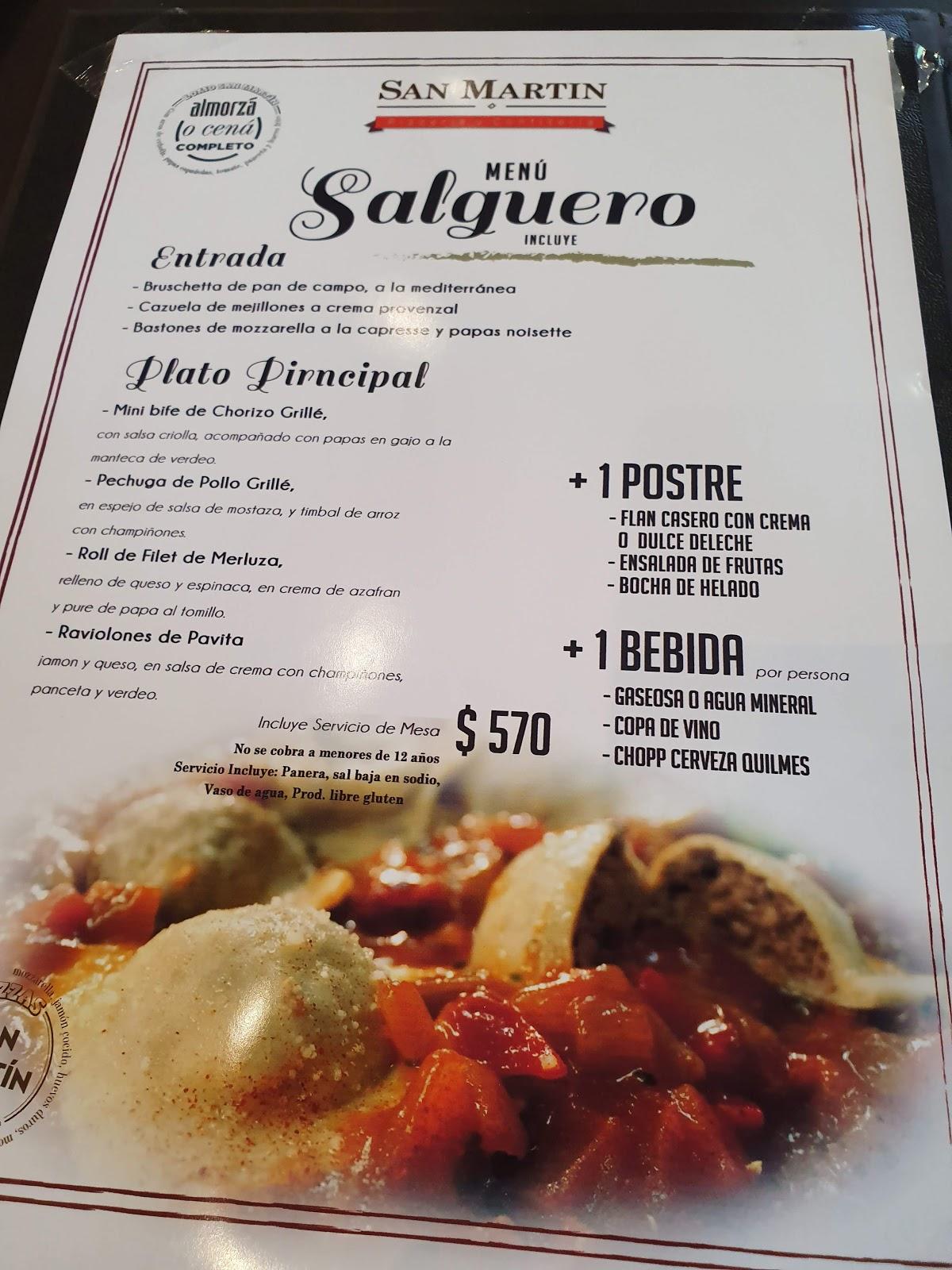 Carta de San Martín Restaurante, Buenos Aires, Av. Sta. Fe 3402