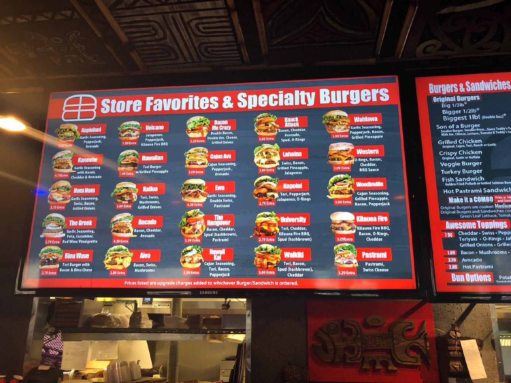 Menu at Teddy's Bigger Burgers restaurant, Haleiwa