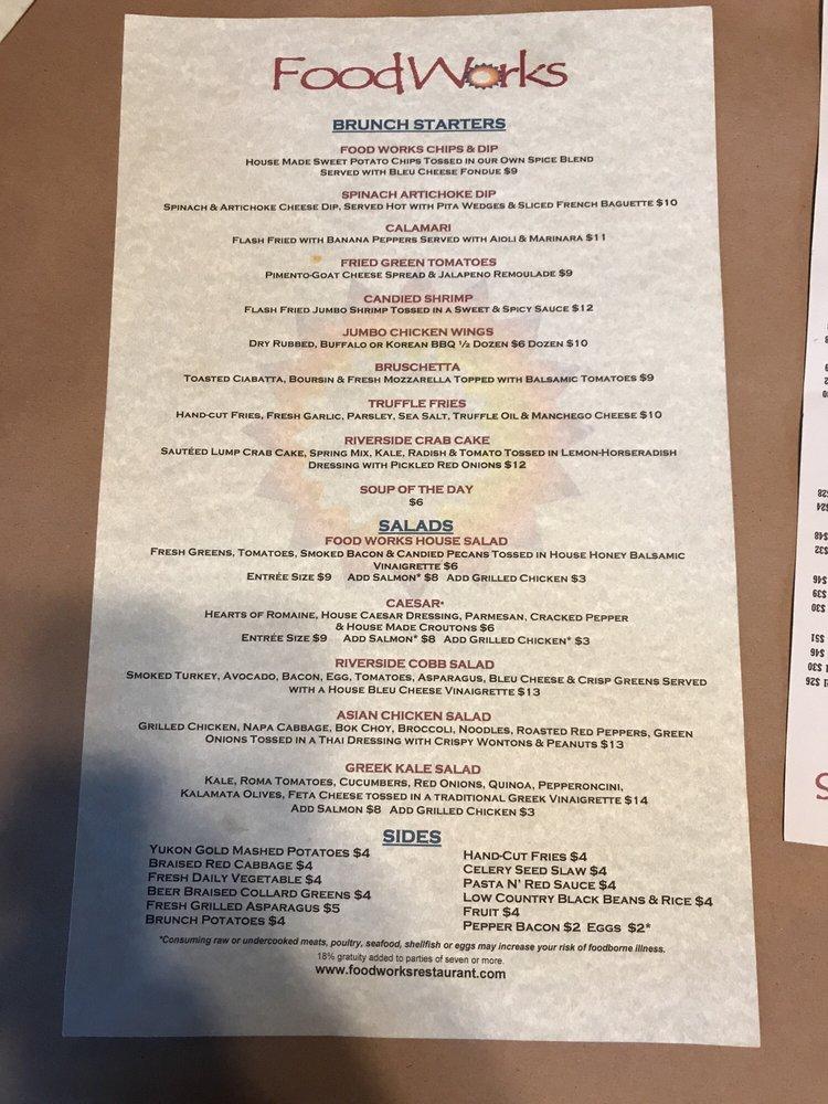 Menu at Food Works restaurant, Chattanooga
