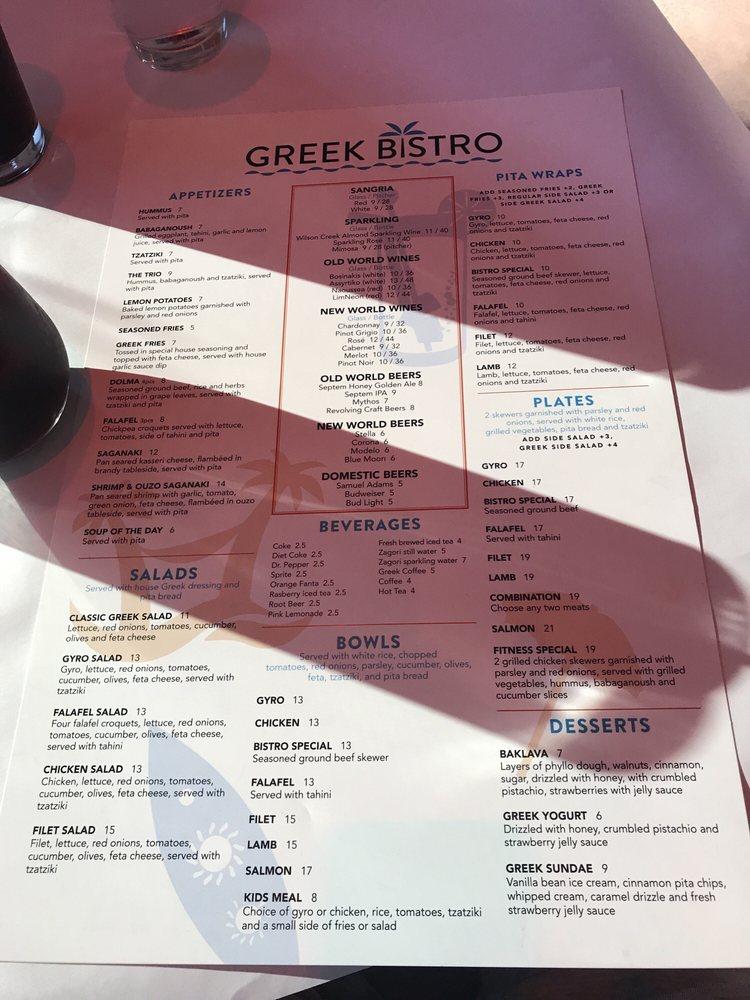 Menu at Greek Bistro Authentic Greek Cuisine restaurant, Laguna Hills