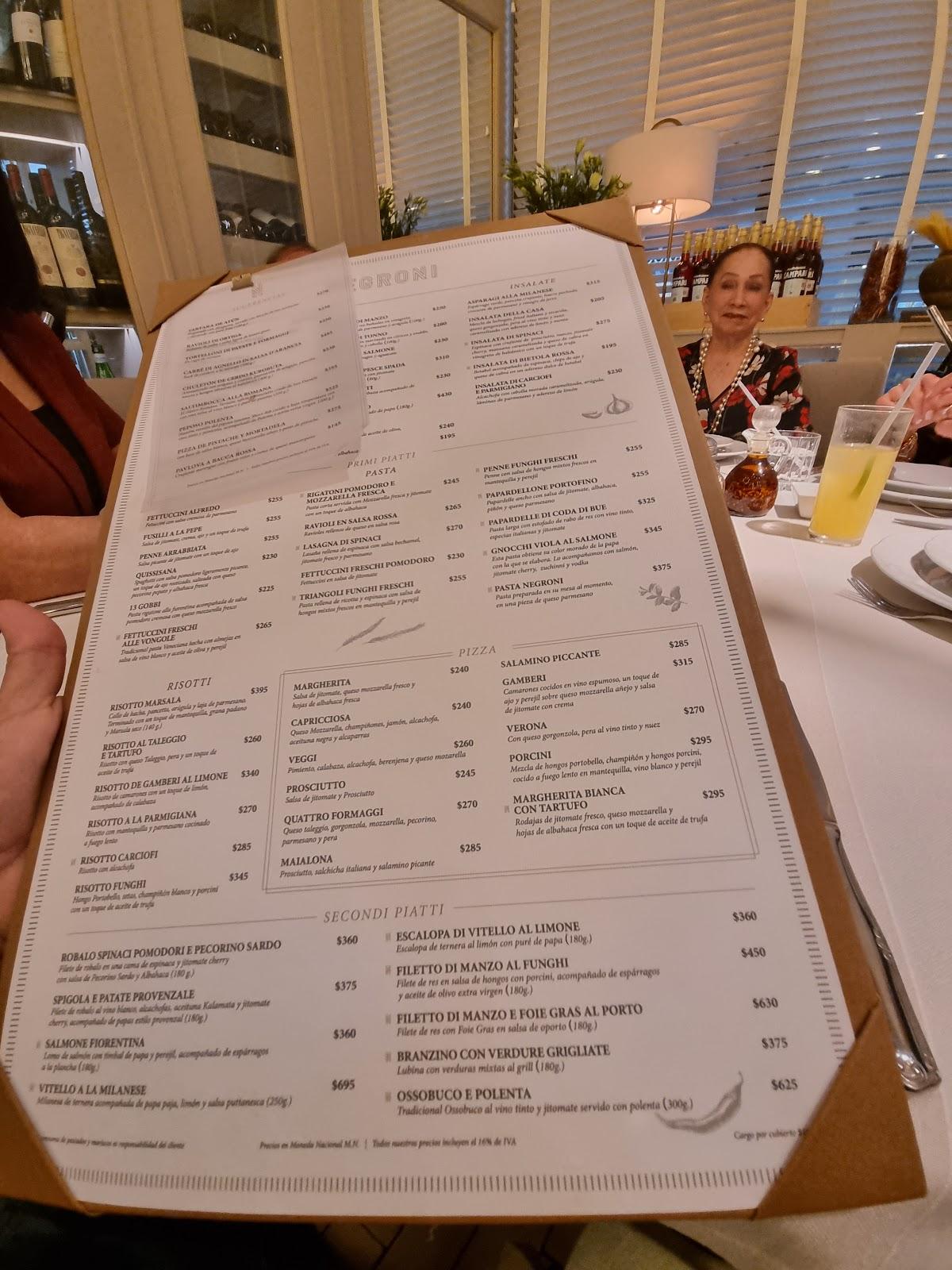 Menu at Negroni Midtown restaurant, Guadalajara, Av Adolfo López Mateos ...