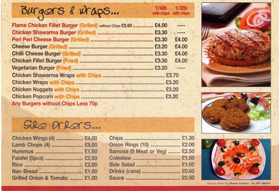 Menu at Sandos fast food, Preston
