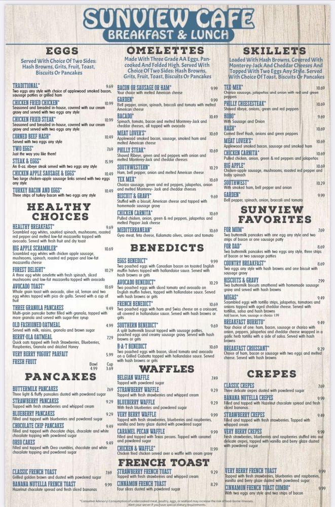 Menu at Sunview Cafe, Melissa