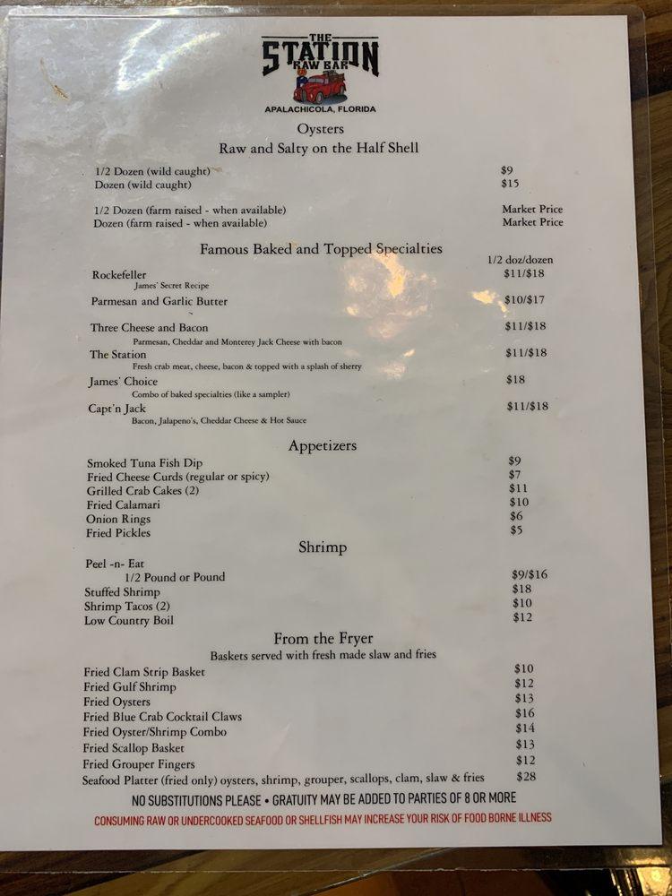 Menu at The Station Raw Bar & Liquor Store, Apalachicola