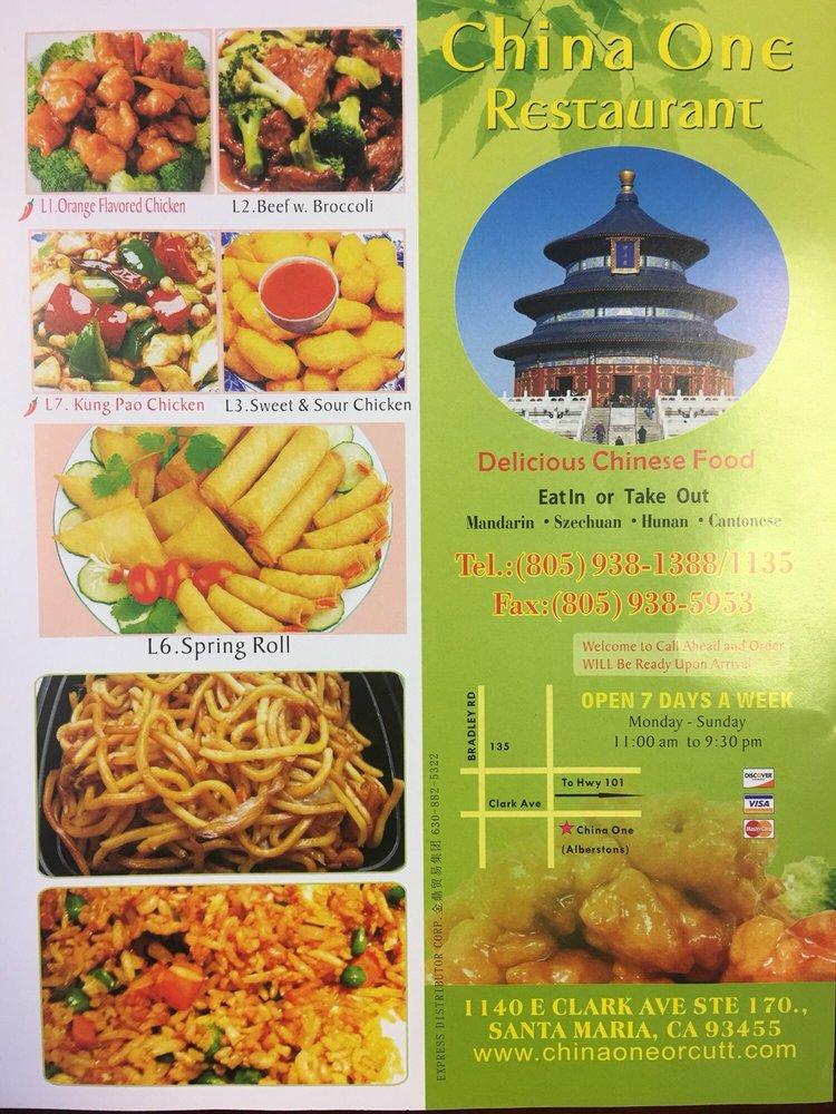 Menu at China One Restaurant, Santa Maria