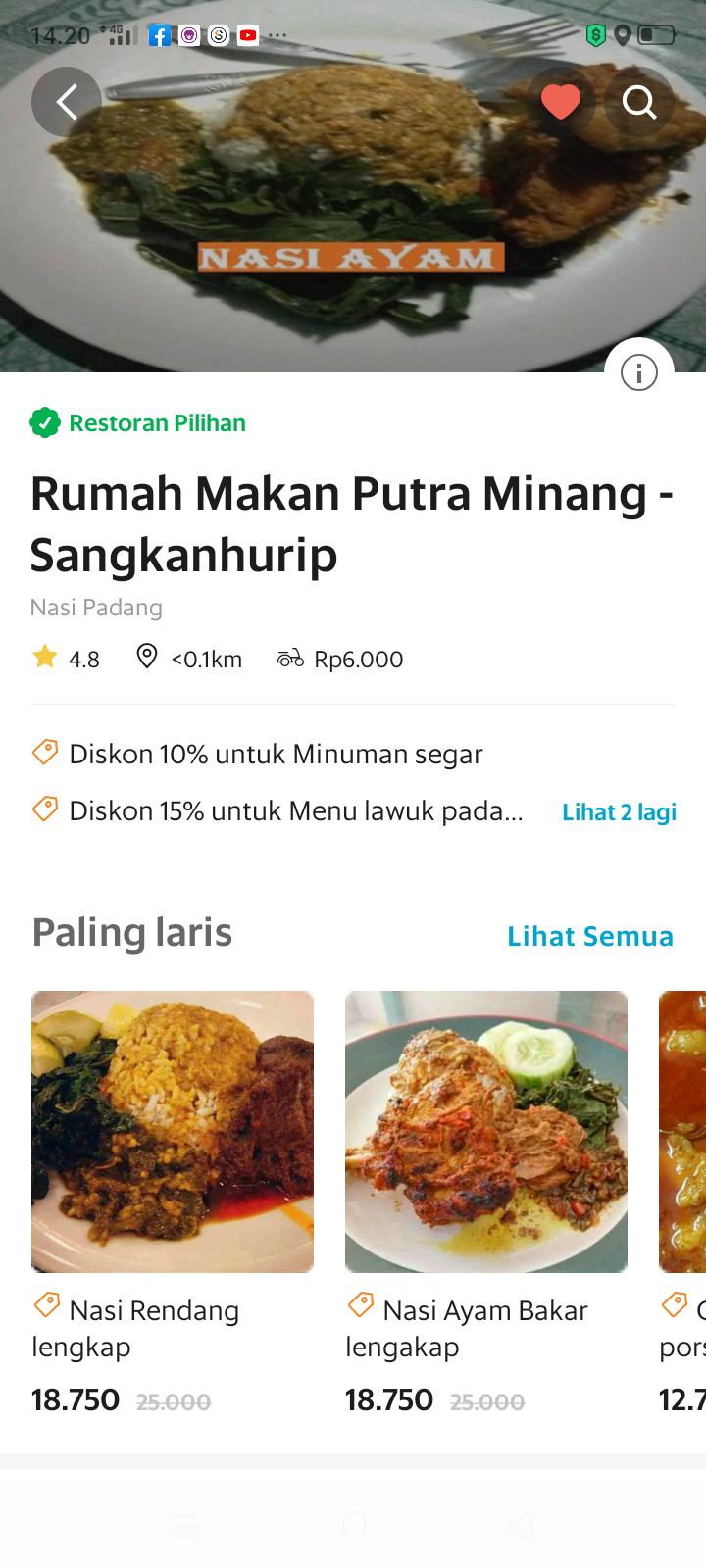 Menu at RUMAH MAKAN PUTRA MINANG restaurant, Bandung, Jl. Bojong ...