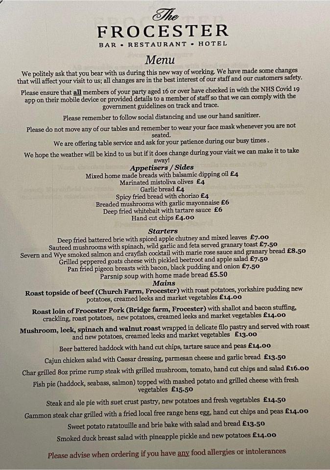 Menu at The Frocester pub & bar, Frocester