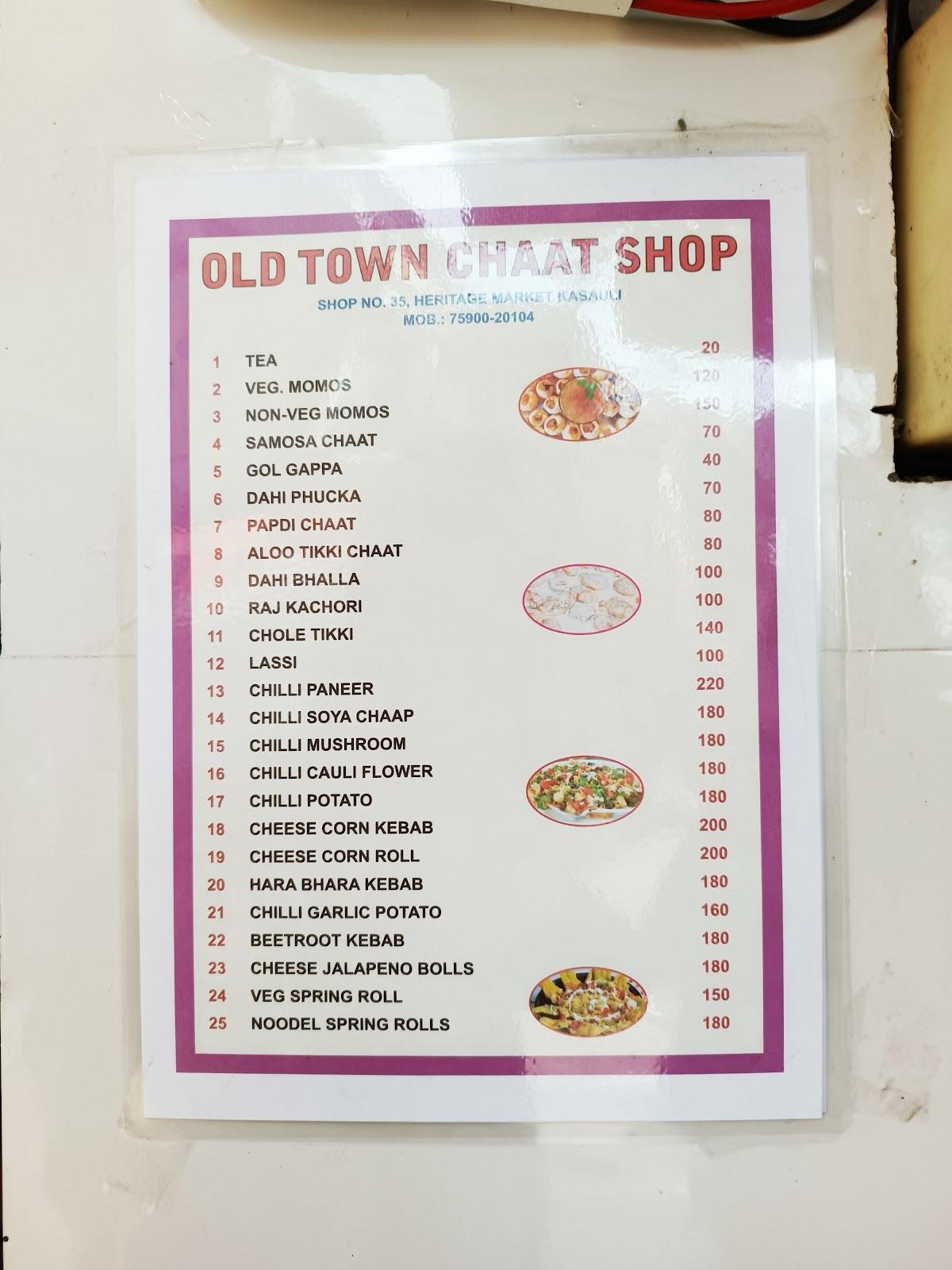 Menu at old town chaat shop, Kasauli