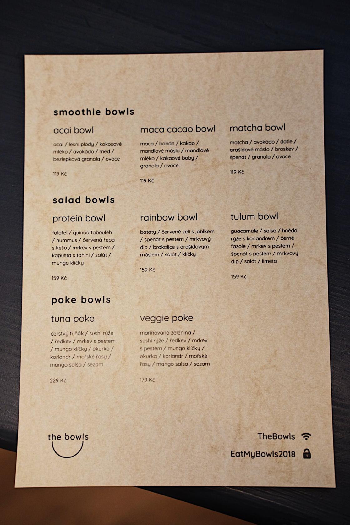 Menu at the bowls cafe, Prague
