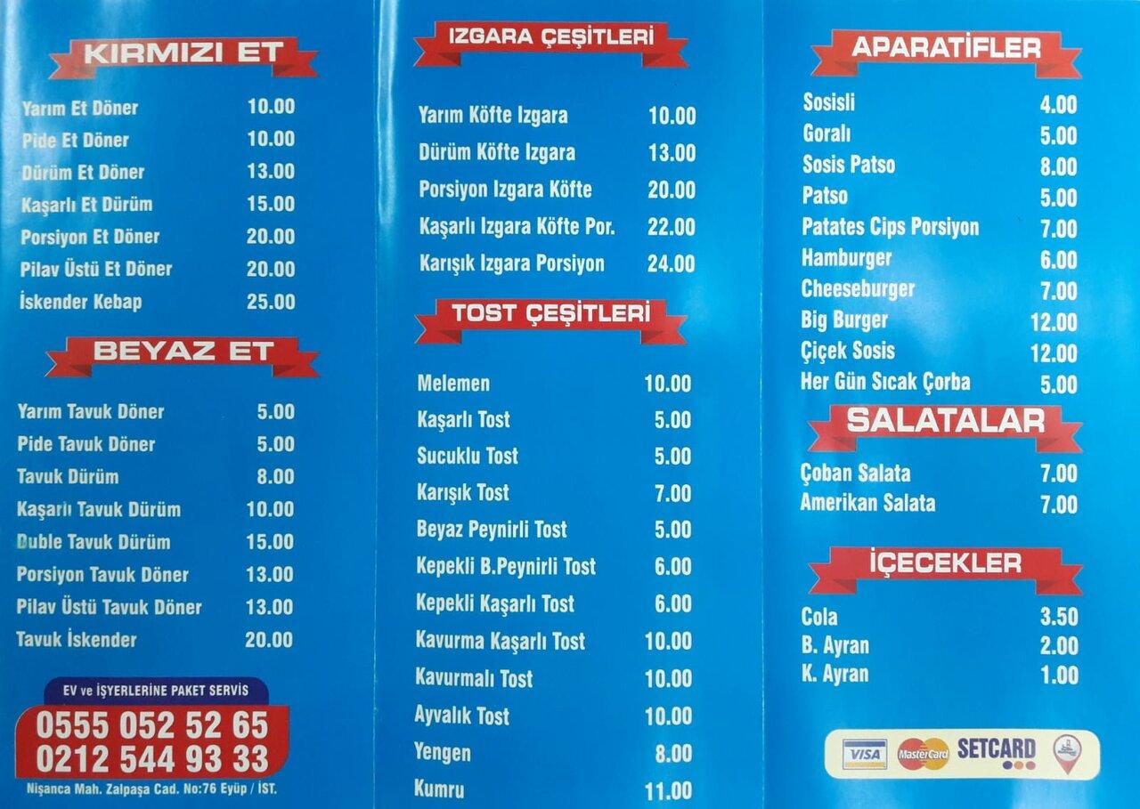 Menu at Ada Buffet, Turkey