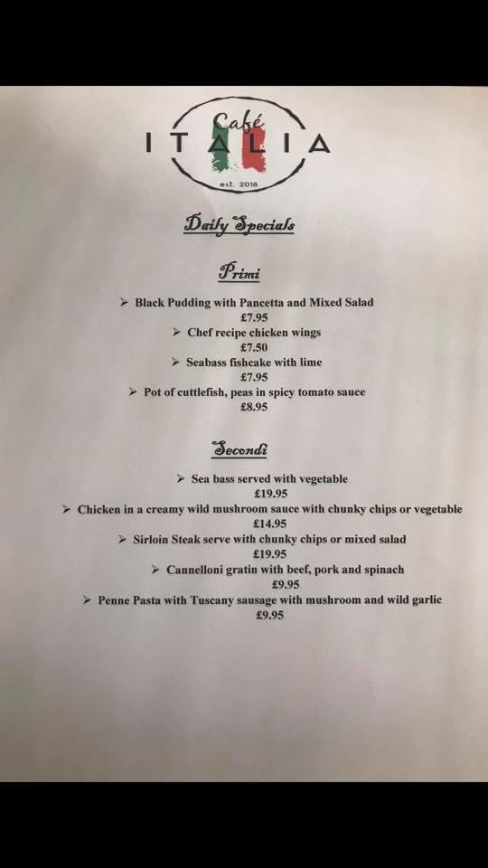 Menu at Cafe Italia, Halifax