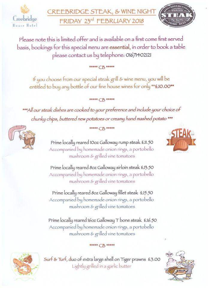 Menu at Creebridge Inn pub & bar, Newton Stewart