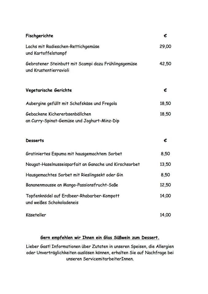 Carta del pub y bar Die Traube, Vallendar