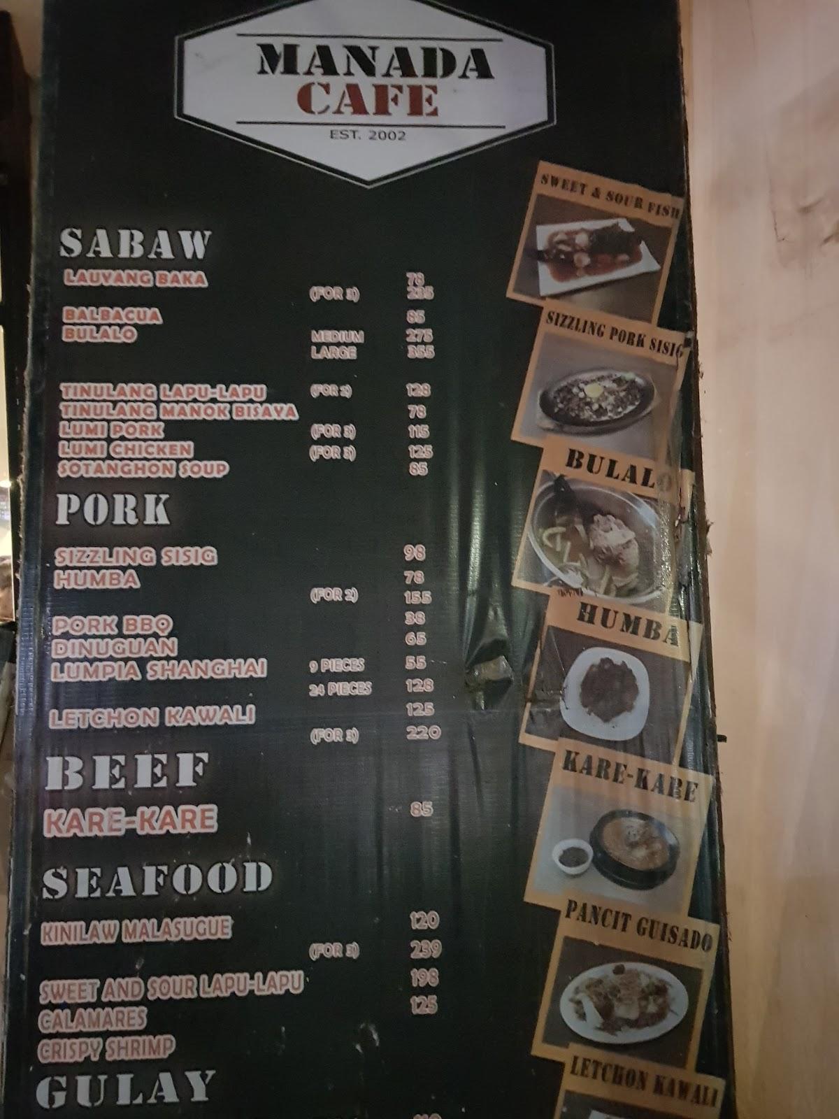 Menu at Manada Cafe, Valencia City
