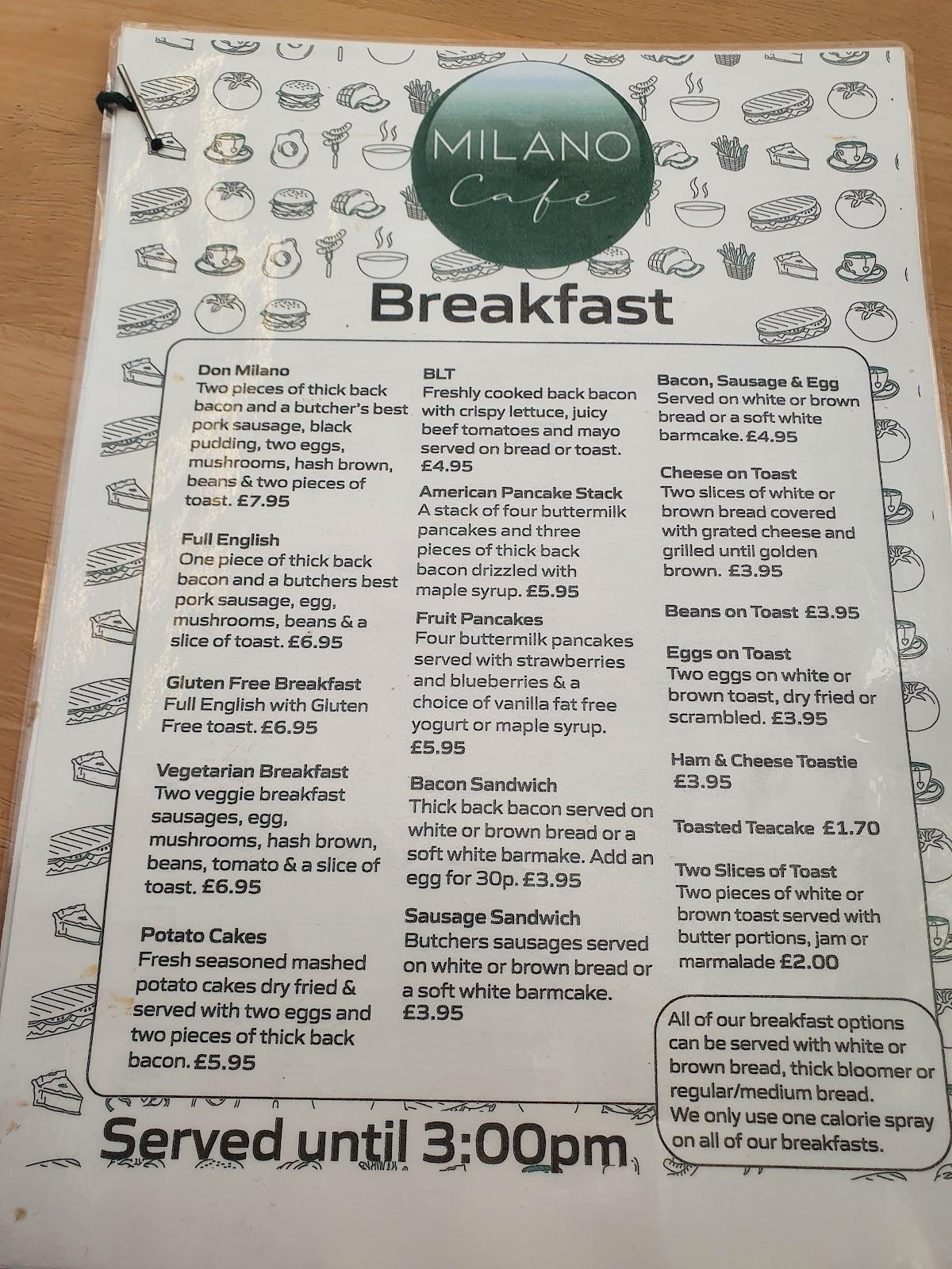 Menu at Milano Coffee Shop cafe, Scarisbrick