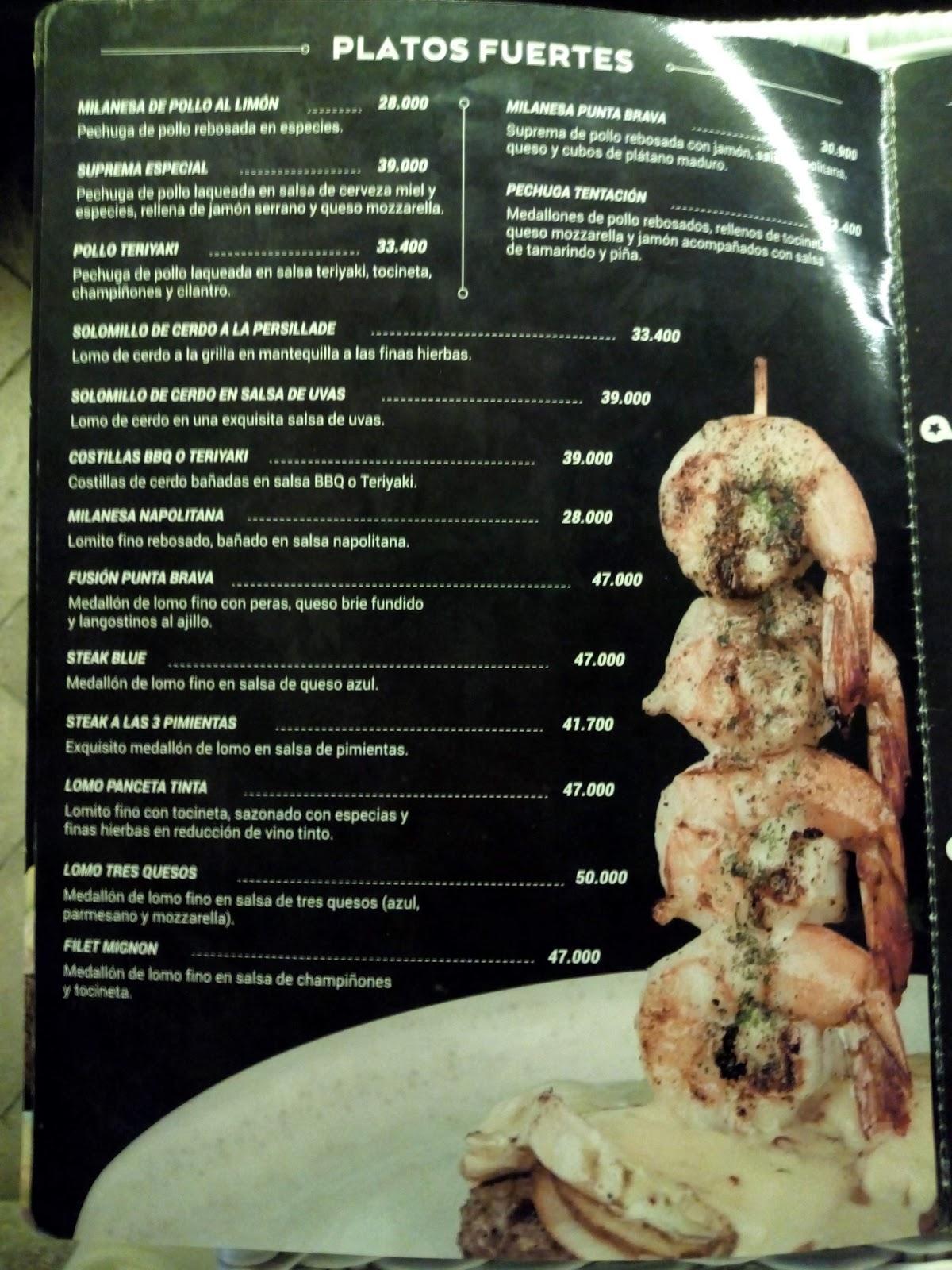 Menu at PUNTA BRAVA RESTAURANTE, Santa Marta