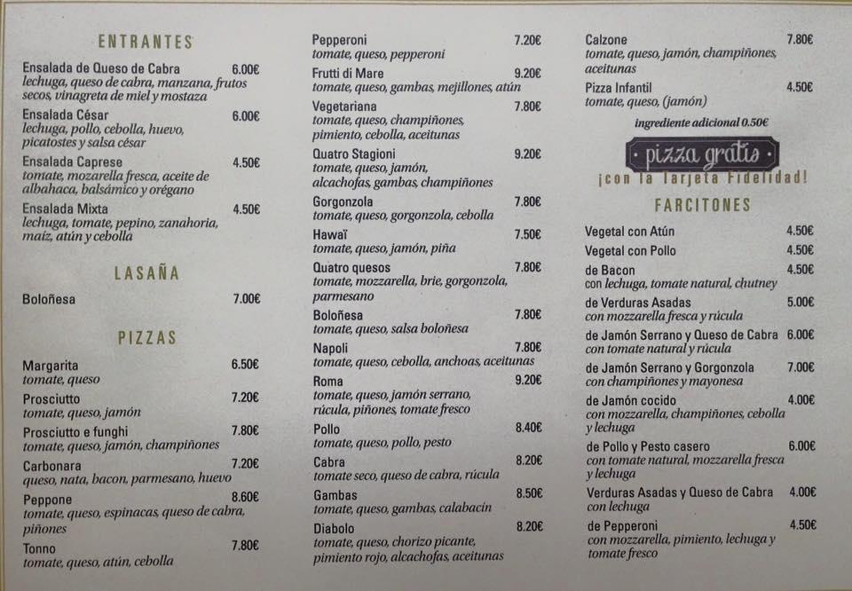 Menu at Peppone Cee pizzeria, Cee