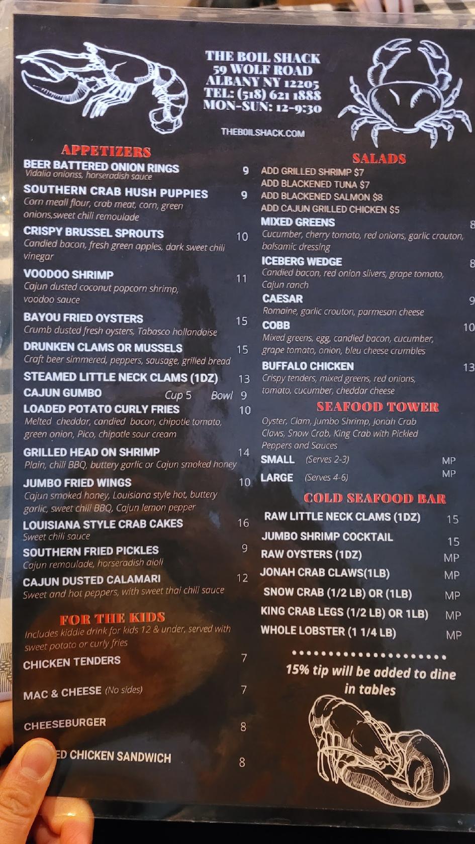 Carta del restaurante The Boil Shack, Albany