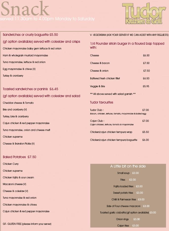 Menu at Tudor pub & bar, Ayr