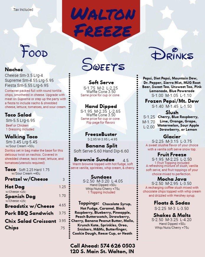 Menu at Walton Freeze desserts, Walton