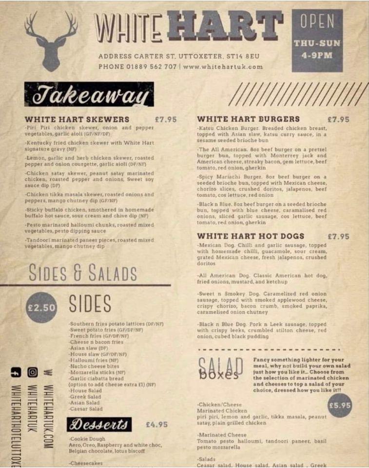 Menu at White Hart Hotel pub & bar, Uttoxeter