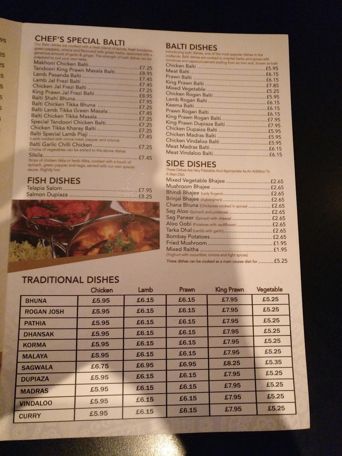 Menu at Bilash Balti & Tandoori Restaurant, Birmingham, 572 Kingstanding Rd